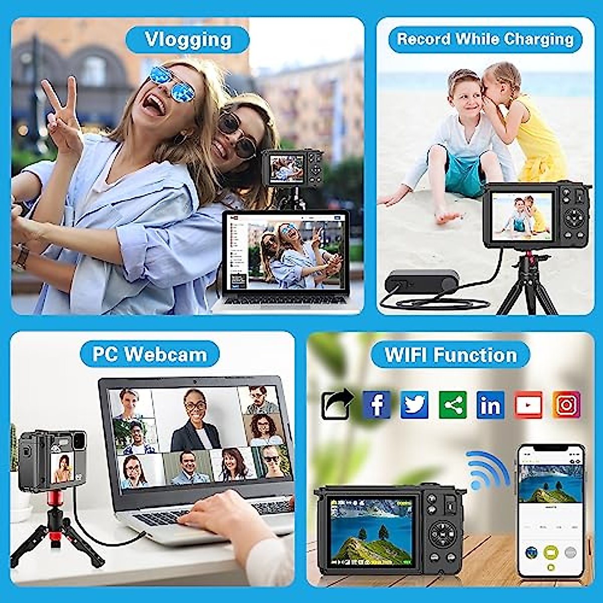 4K Digital Camera,Vmotal UHD 64MP Photo 4K/60FPS Video,Dual Screens/16x Zoom/Time-Lapse/Slow-Motion/with WiFi/Autofocus Vlogging Camera Beginner