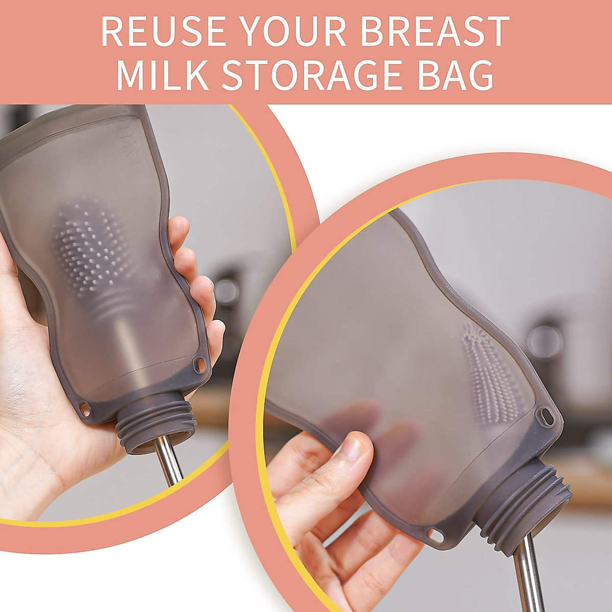 haakaa Reusable Silicone Breastmilk Storage Bag(9oz,5pk) Bottle Cleaning Brush Set| Breastmilk Freezer Bag|Breastfeeding Milk Pouch|Breast Pump Bag|Self Standing Storing Pouch- BPA Free- No Leak