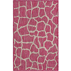 Unique Loom Outdoor Safari Collection Area Rug - Giraffe (2' x 3' Rectangle Magenta/Ivory)