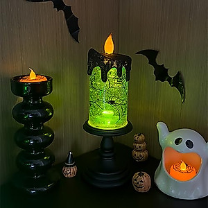 POPONINE Halloween Snow Globe Candle Lights, Battery Powered LED Flameless Candle Lights, Motor Driven Spider Spinning on Water, Halloween Indoor and Holiday Party Table Top Decorations -Spider