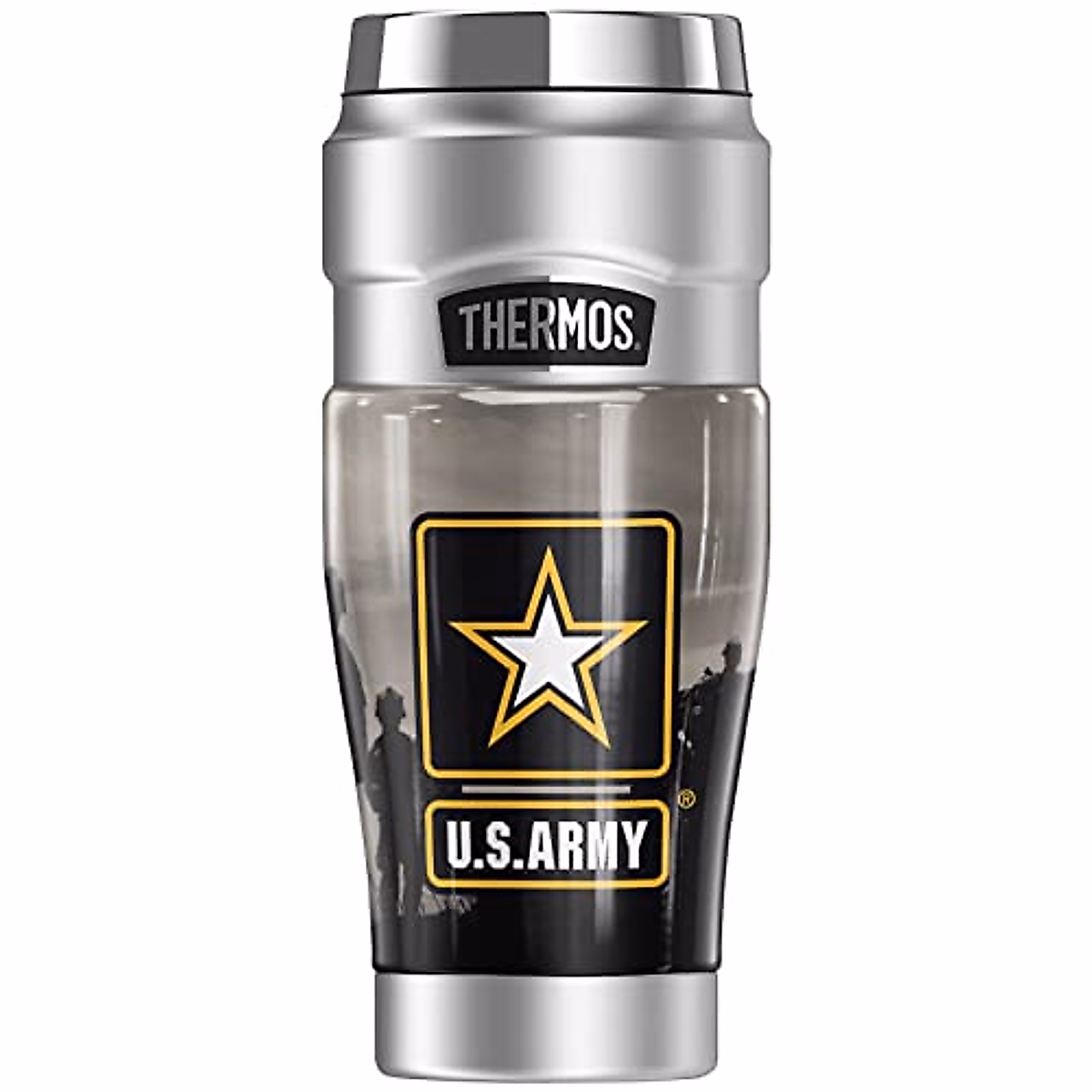 THERMOS Army OFFICIAL U.S. Army Logo With Soldier Silhouettes STAINLESS KING Stainless Steel Travel Tumbler, Vacuum insulated & Double Wall, 16oz