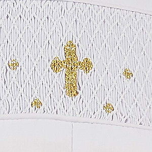 Baptism Outfits for Boys - Elegant Longall with Bonnet Featuring Hand Smocked Gold Cross Design, Perfect for Baby Boy Baptism Outfit or Christening Outfits for Boys, Boy Baptism Outfit, 9M