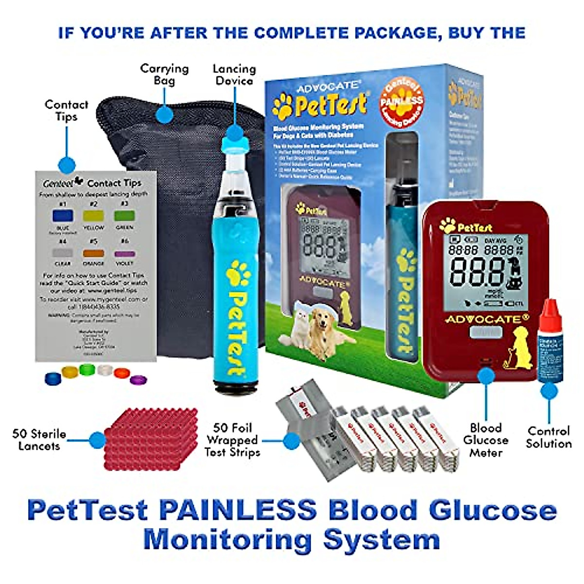 PetTest Sterile Twist Top Lancets 21G for Dogs and Cats for use with PetTest Diabetes Glucose Monitoring System (50 Lancets)