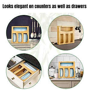 Bamboo Ziplock Bag Storage Organizer for Kitchen Drawer, Food Storage Bag Organizer Holders, Baggie Organizer | Ziplock Bag Organizer | Gallon, Quart, Snack, Sandwich and Slider Bag Dispenser