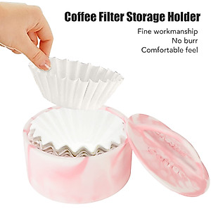 Coffee Filter Holder Storage, Container Coffee Filter Dispenser with Lid Coffee Filter Basket Coffee Bar Accessories Organizer for Home(Pink)