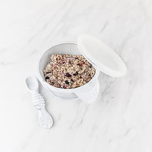 Bumkins Baby Bowl, Silicone Feeding Set with Suction for Baby and Toddler, Includes 4 Spoons and Lid, First Feeding Set, Training Essentials for Baby Led Weaning for Babies 4 Months Up, Marble