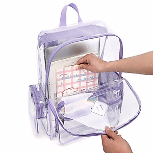 Fuyicat Heavy Duty Clear Backpack for Girls Boys Women Men, PVC Transparent School Backpacks See Through College Bookbag (Purple)