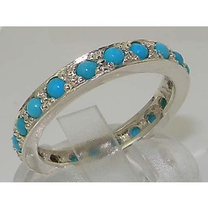 LetsBuyGold 925 Sterling Silver Real Genuine Turquoise Womens Eternity Ring - Size 7