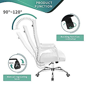 Tuoze Office Chair High Back Leather Desk Chair Modern Executive Ribbed Chairs Height Adjustable Conference Task Chair with Arms (White)