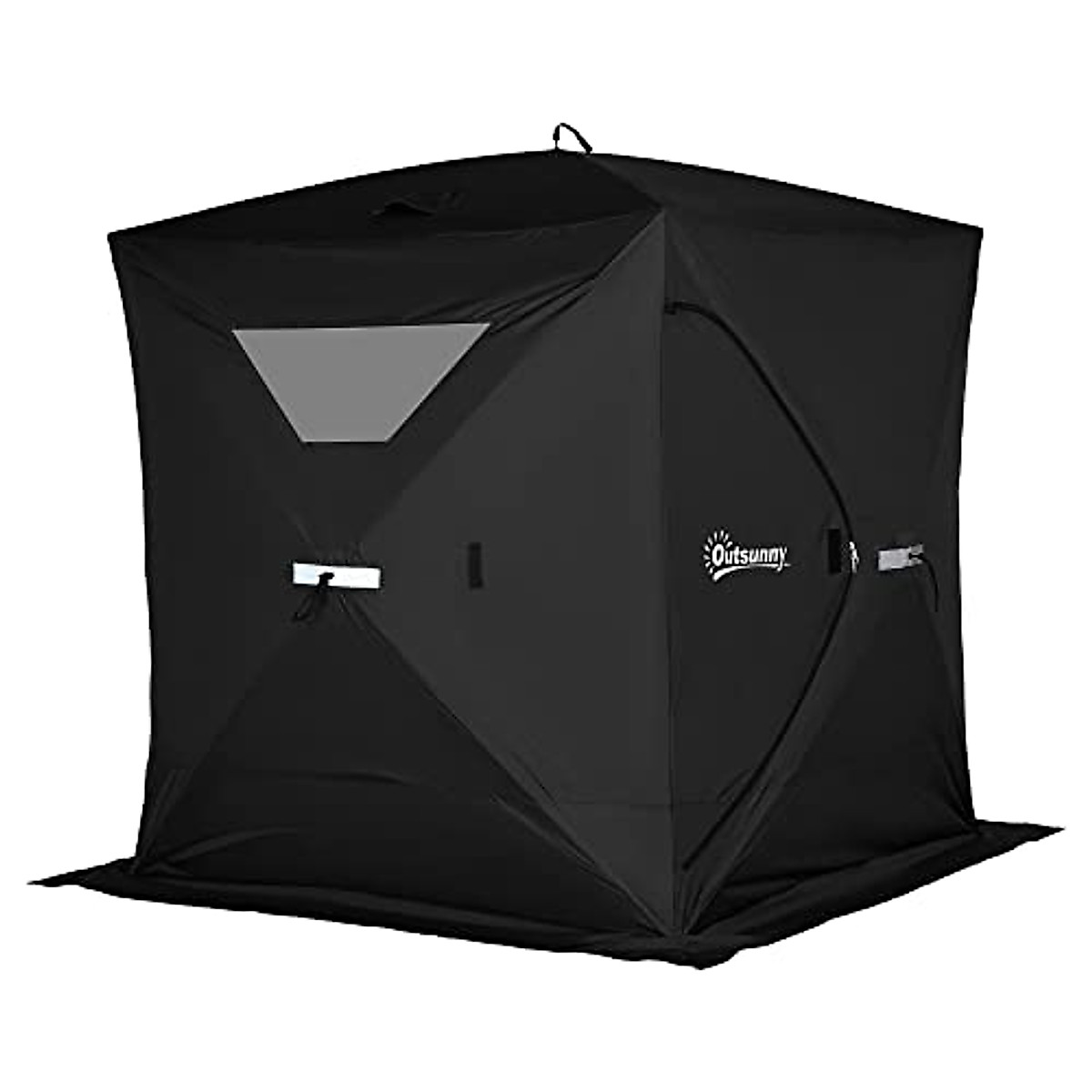 Outsunny 2-4 People Ice Fishing Shelter, Pop-Up Portable Ice Fishing Tent with Carry Bag, Two Doors, Windows and Vents, Ice Shanty for Winter Fishing, Black
