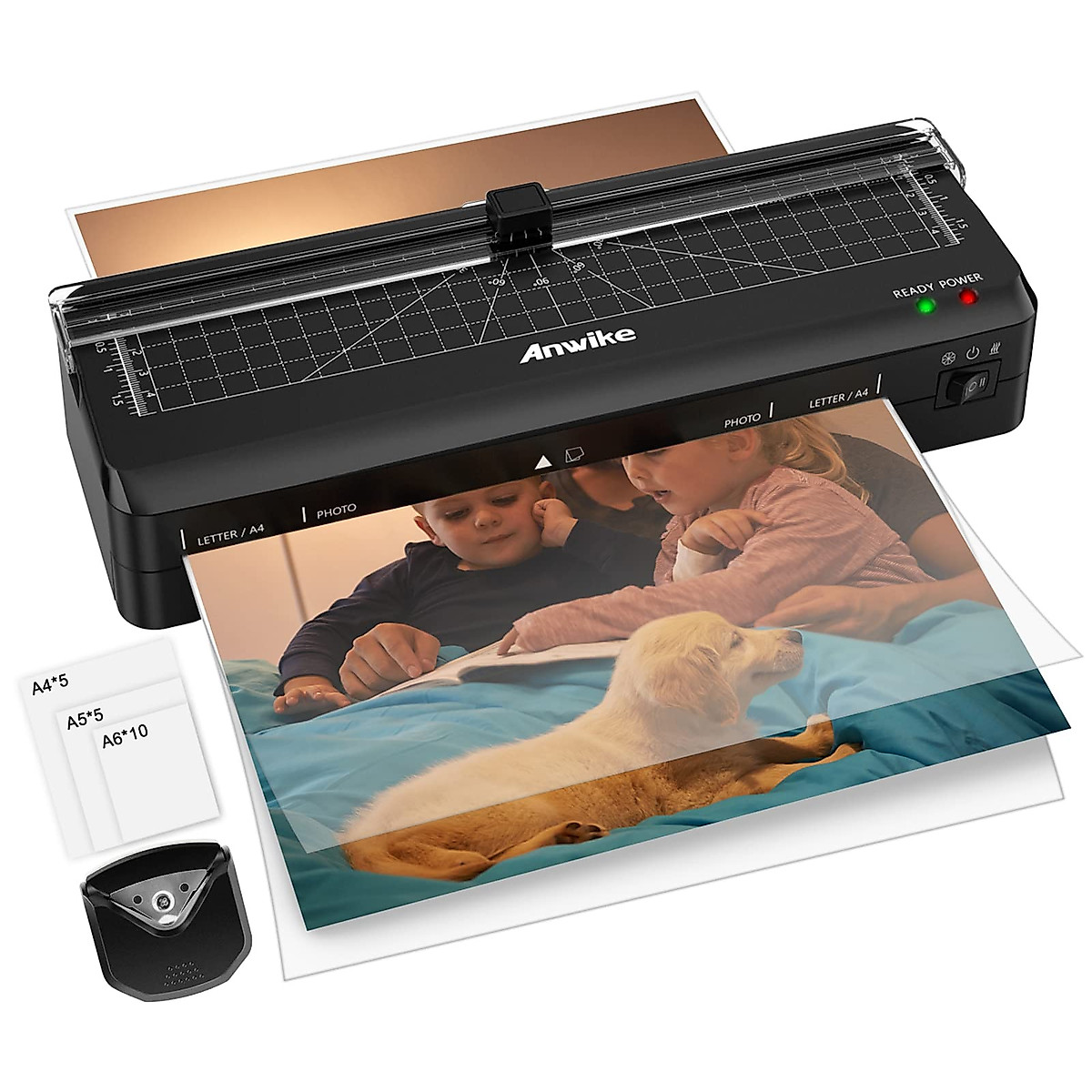 ANWIKE Laminator Machine, Laminate up to 9-Inch A4 Paper with 20 Thermal Laminating Pouches Sheets Trimmer and Corner Rounder for Home Office School Use, 90s Fast Warm-up