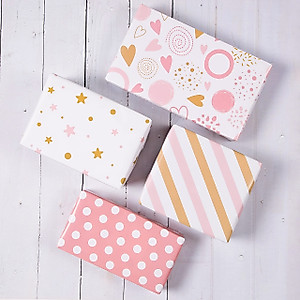 PlandRichW Birthday Wrapping Paper Folded for Girls, Women, Baby, Pink Wrapping Paper, Pink Gift Wrap for Birthday, Valentines, Christmas, Wedding, Baby Shower, Pre-cut 12 Sheets Each 20"X 29"