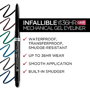 L'Oreal Paris Infallible Grip Mechanical Gel Eyeliner Pencil, Smudge-Resistant, Waterproof Eye Makeup with Up to 36HR Wear, Emerald Green, 1 Kit