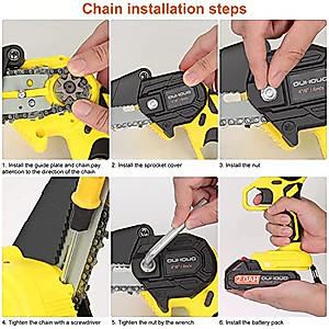 Mini Chainsaw Cordless 6 Inch, Handheld Chainsaw with Replacement 4Inch and 6Inch Guide Plates, Small Chainsaw with 2 Batteries 4 Chains For Cutting Wood, Tree Trimming, Garden Pruning