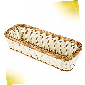 3 Pcs Woven Plate Basket Imitation Rattan Basket Imitation Rattan Plate Basket Rectangle Storage Basket White Wooden