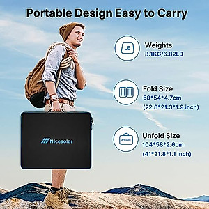 Nicesolar Portable 100W Solar Panel Kit Bifacial Foldable 100 Watt Solar PV Module Charger for Portable Power Station & Lead-Acid & Lithium & LiFePO4 12V Battery for Camping Outdoor Boat RV