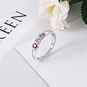 kaululu Personalized Mothers Rings with 3 Birthstones, Custom Engraved 3 Family Name Rings for Women Grandmother Mothers Day Anniversary Ring