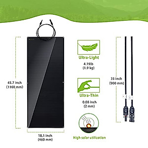 Topsolar Flexible Solar Panel 100W 24V/12V Monocrystalline Bendable - 100 Watt 12Volt Semi-Flexible Mono Solar Panels Charger Off-Grid for RV Boat Cabin Van Car Uneven Surfaces