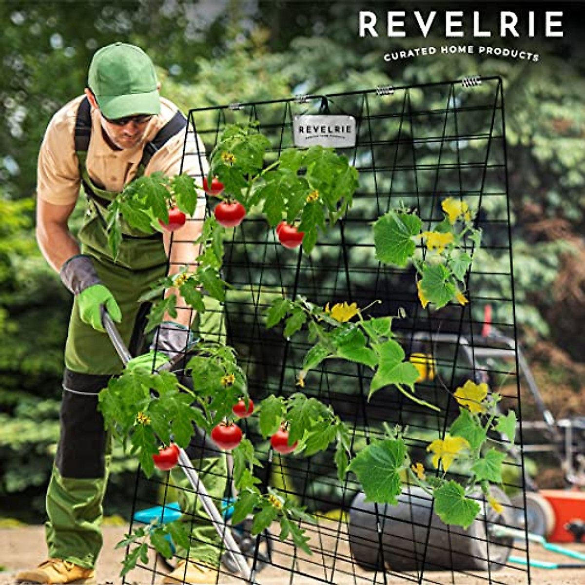 Revelrie 34”WX48”H Frame Trellis for Cucumbers - Foldable Cucumber Trellis for Raised Bed & In-Ground - Steel Climbing Plants Support for Vines, Vegetables - 328 Feet Twist Ties