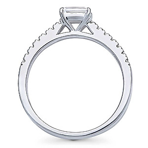 BERRICLE Sterling Silver Solitaire Wedding Engagement Rings 0.3 Carat Emerald Cut Cubic Zirconia CZ East-West Promise Ring for Women, Rhodium Plated Size 4