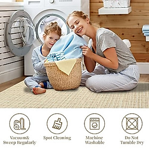 COZYLOOM Area Rug 2x6 Modern Runner Rug Abstract Entryway Runners Indoor Low Pile Lines Printed Hallway Runners Aesthetic Minimalist Bedroom Bedside Runner Rug Non-Slip Laundry Kitchen Runner Yellow