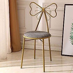 Kcelarec Bronze Vanity Stool,Bow Shape Dressing Chair,Make Up Leisure Chair,Home Decor Chair Minimalist Chair, Iron Stool Bow with Backrest (Grey)