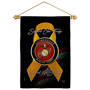 Support Marine Corps Burlap Garden Flag - Set Wood Dowel Armed Forces USMC Semper Fi United State American Military Veteran Retire Official - House Banner Small Yard Gift Double-Sided 13 X 18.5