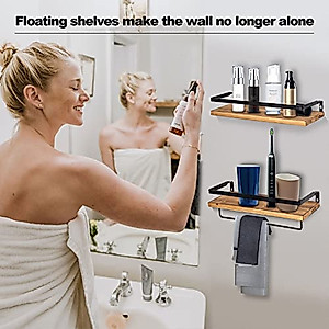 Luxiya Floating Shelves Bathroom Shelf Rustic Wood Wall Mounted Shelves Organizer with Removable Towel Holder Decorative Storage Shelf for Bathroom Kitchen,Set of 2