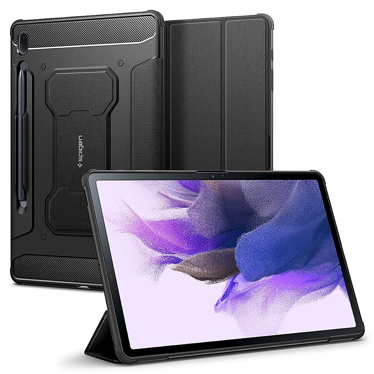 Spigen Rugged Armor Pro Designed for Galaxy Tab S7 FE 12.4" 2021 Case with S Pen Holder (2021) - Black