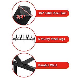 SINGLYFIRE Fireplace Grate 24 inch Heavy Duty Solid Steel Fireplace Log Holder 3/4" Bar Fire Grate Wrought Iron Wood Stove Holder Firewood Burning Rack for Indoor Outdoor Chimney Hearth Kindling Tool
