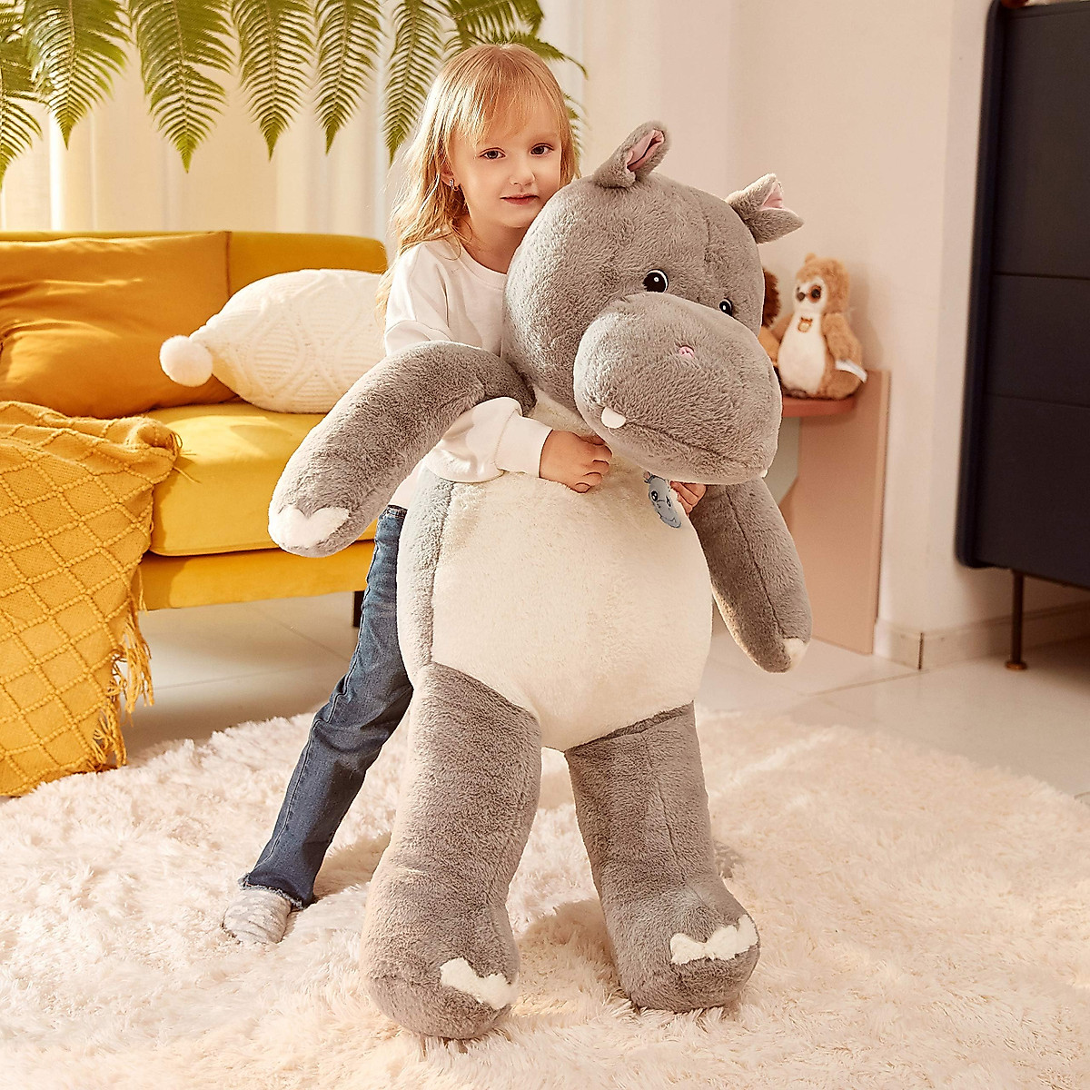 IKASA Giant Hippo Stuffed Animal - 30" Jumbo Plush Toy, Soft & Cute for Kids, Boys & Girls (Gray)