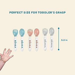 BEABA Toddler Self Feeding Cutlery And Utensils, Baby Spoons and Forks , Baby Essentials, 10 Pack, Assorted