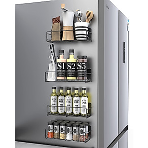 XHENEEB Magnetic Spice Rack for Refrigerator 4 Pack Magnetic Spice Rack Fridge Organizers and Storage Metal Magnetic Shelf