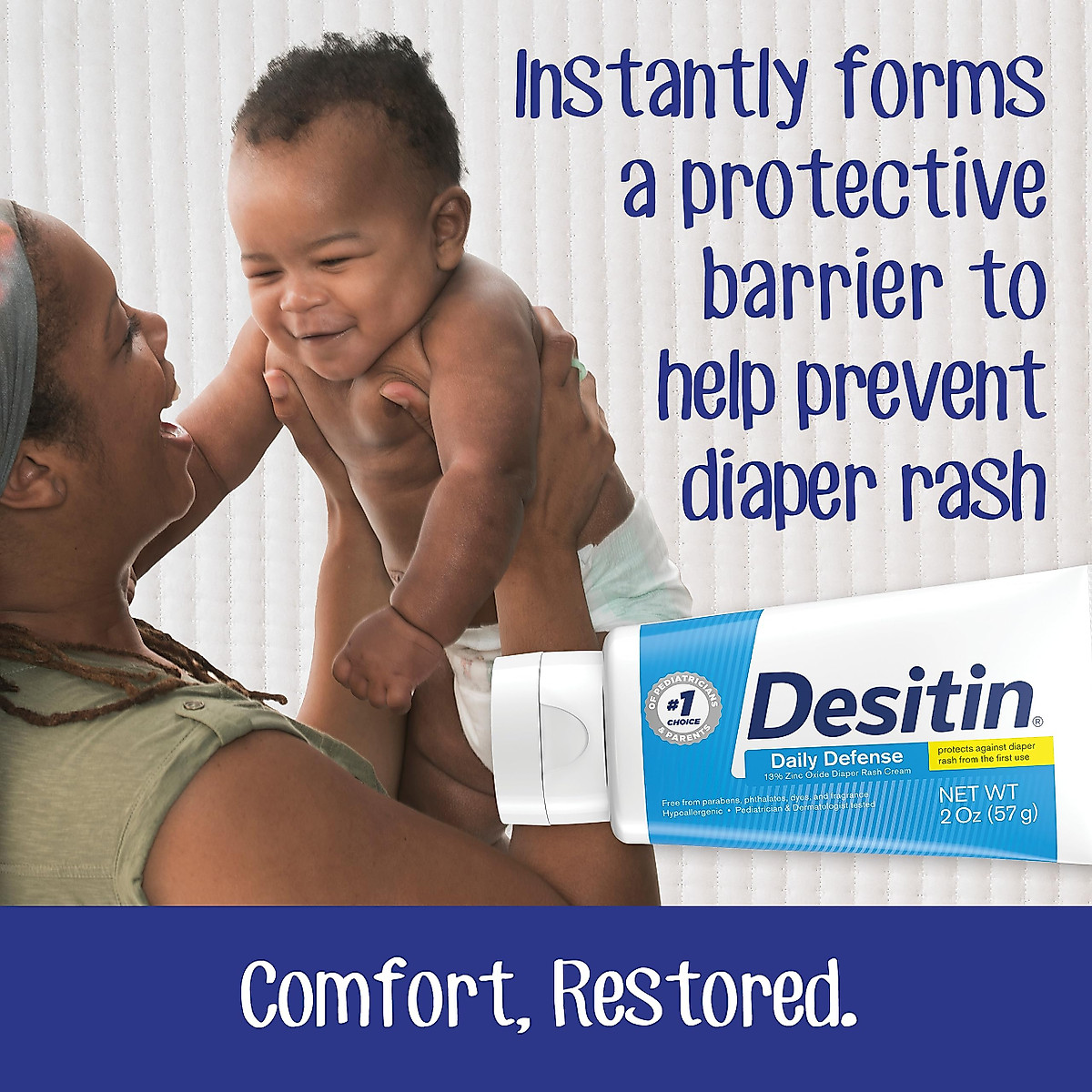 Desitin Daily Defense Baby Diaper Rash Cream with Zinc Oxide to Treat, Relieve & Prevent diaper rash, Hypoallergenic, Dye-, Phthalate- & Paraben-Free, 4.8 oz