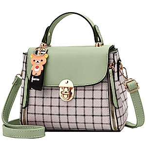 ZiMing Small Crossbody Bags for Women Flap Satchel Purse Faux Leather Plaid Shoulder Bag Top Handle Handbag Sweet Ladies Mini Totes-Green