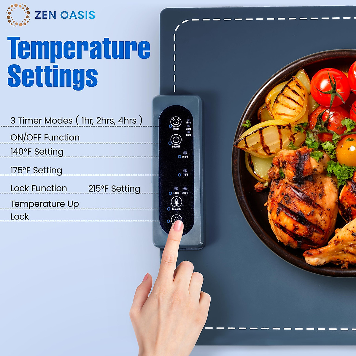 Electric Food Warming Mat 24 x 15 with Adjustable Temperature Controls – Foldable Tray with Non-Slip Surface - Best for Buffet, Family Meals, & Parties – Keeps Food Warm for Hours By ZenOasis