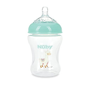 Nuby 3-Pack Infant Feeding Bottles with Slow Flow Breast Size Silicone Nipple: 0+ Months, 8oz, 3 Pack Set: Delicate Llama, Snail, Unicorn Prints