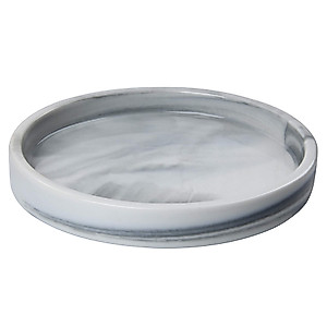 Stone Texture Marble Plate Ceramic Ring Holder Jewelry Dish Perfume Tray Decorative Dresser Organizer Makeup Tray for Vanity, Dresser, Bathroom, Bedroom (Grey, Circular, 6.5")
