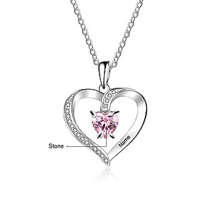 Gemszoo Personalized Names Heart Necklace with Simulated Birthstone Pendant Necklace for Women Mother (1 Name)