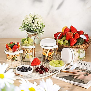 Overnight Oats Jars with Spoon and Lid (15 oz4Pack), Airtight Oatmeal Container with Measurement Marks, Mason Jars with Lid for Cereal On The Go Container (2 white+2 grey)