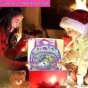 Unicorn Backpack for Girls, 12" Toddler Sequin Kids Bookbag, Cute Animal Preschool Kindergarten Schoolbag