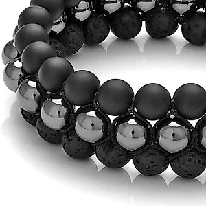 Shaligram + Hematite + Lava Precious Gemstone Crystal Stone Combination Round Shape Bracelet Gift for Women, Ladies & Men Beads Size 8 mm