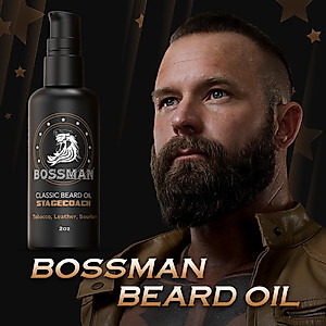 Bossman 2 oz Organic Beard Oil for Men with Jojoba Oil, Argan Oil, Coconut Oil, Avocado Oil for Beard Growth - Beard Growth Oil for Men, Scent (Stagecoach)