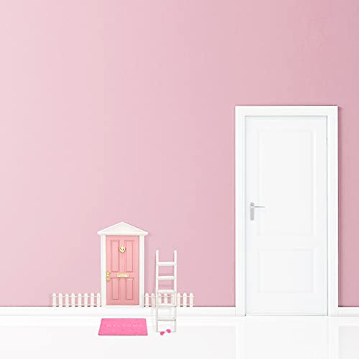 Tooth Fairy Door Kit Mini Wooden Tooth Fairy Door with Accessories Fairy Tale Education Learning Toy for Girls Dollhouse Fairy Garden Decoration DIY Craft Activities (Pink)