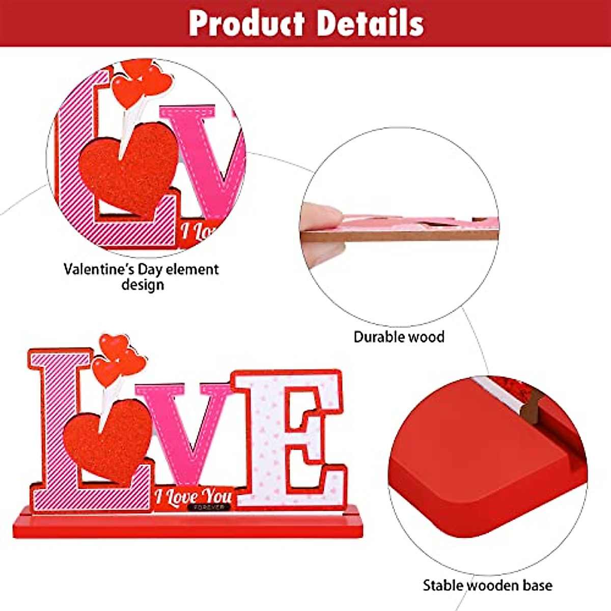 Fovths 4 Pack Valentine's Day Table Centerpiece Signs Wooden Table Decorations Happy Valentines Day Desktop Signs Love Kiss Me XOXO for Valentine's Day Anniversary Wedding Party Decors Gifts