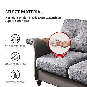 CALABASH Linen Fabric Leather 2 Seater Sofa Couch for Bedroom, 61" Modern Upholstered Tufted loveseat Sofa with Curved Armrest & Removable Storage Boxes for Living Room Office(Dark Grey)