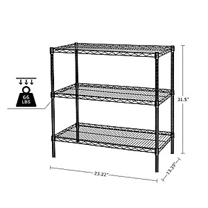 3 Tier Wire Shelving Unit, Adjustable Wire Rack, Metal Storage Shelves for Kitchen, Pantry, Laundry, Bathroom, Closet (13.5" D x 23" W x 31.5" H, Black)