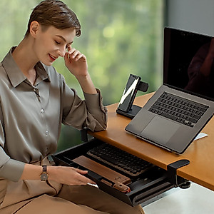 HUANUO Keyboard Drawer Under Desk - Clamp on Keyboard Drawer for Pen, Pencil and Other Office Essentials with Sturdy C Clamp Mount System for Office & Home