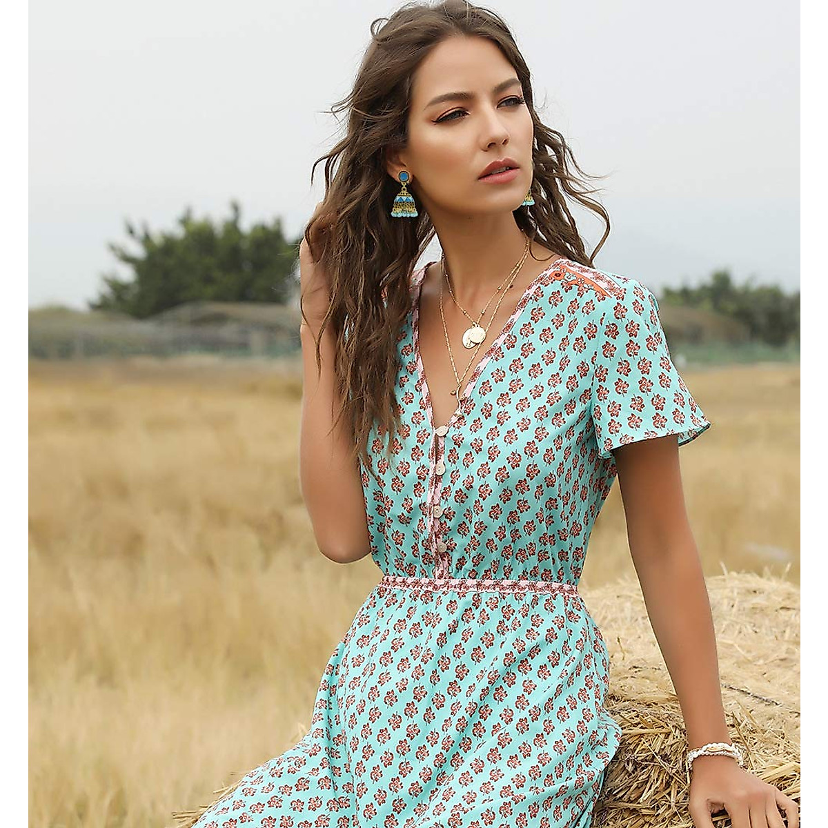 idealway 4-6 Pairs Indian Jhumka Jhumki Drop Dangle Earrings for Women Mexico Gypsy Enamel Earrings Ethnic Style Golden Ball Pendant Earrings Female (AA)