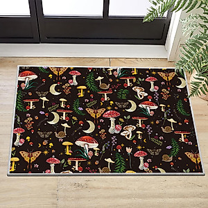 Artoid Mode Black Moth Mushroom Fall Area Rug, Autumn Thanksgiving Bath Rug Home Decor Low-Profile Non-Slip Washable Mat for Entryway Bedroom Bathroom Laundry Room Indoor 2x3 Feet